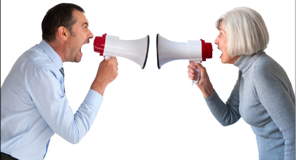 man and senior woman arguing - Point of View - Point of View